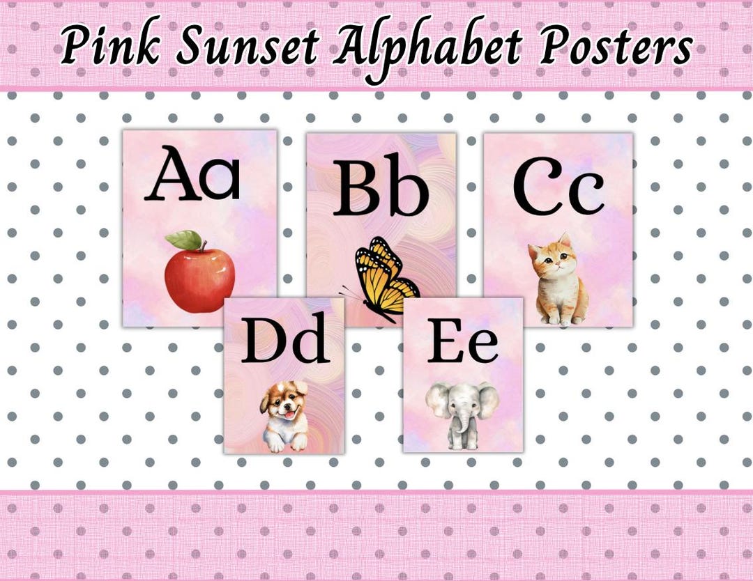 Pink Sunset Alphabet Posters, Classroom Decor - Etsy