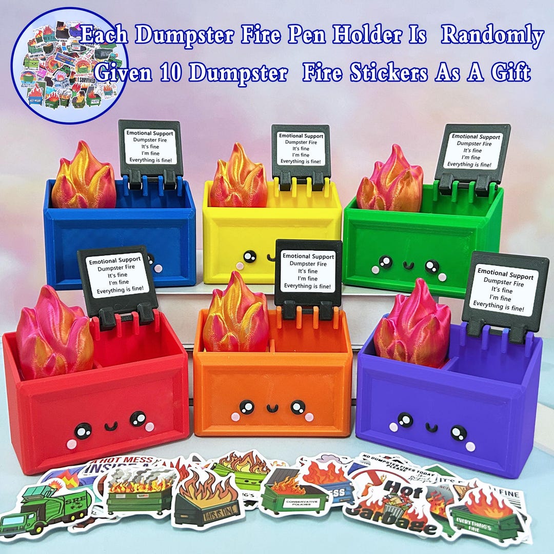 3D Printed Dumpster Fire/trash Can Pen Holder,humorous Desk Décor ...