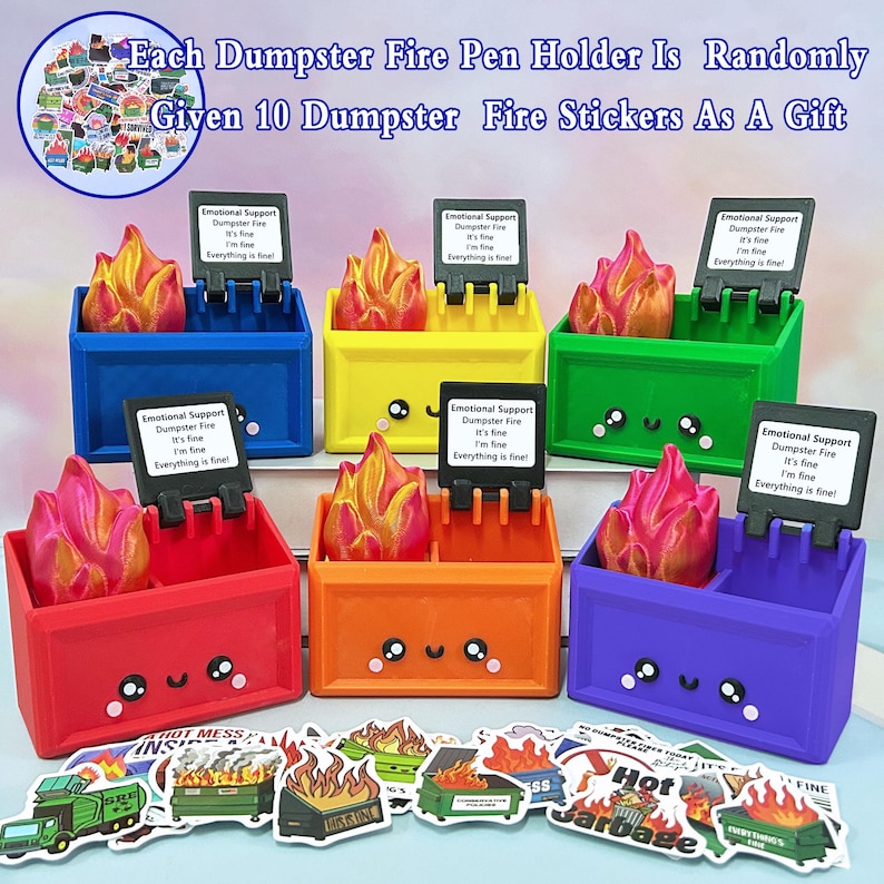 3D Printed Dumpster Fire/trash Can Pen Holder,humorous Desk Décor ...