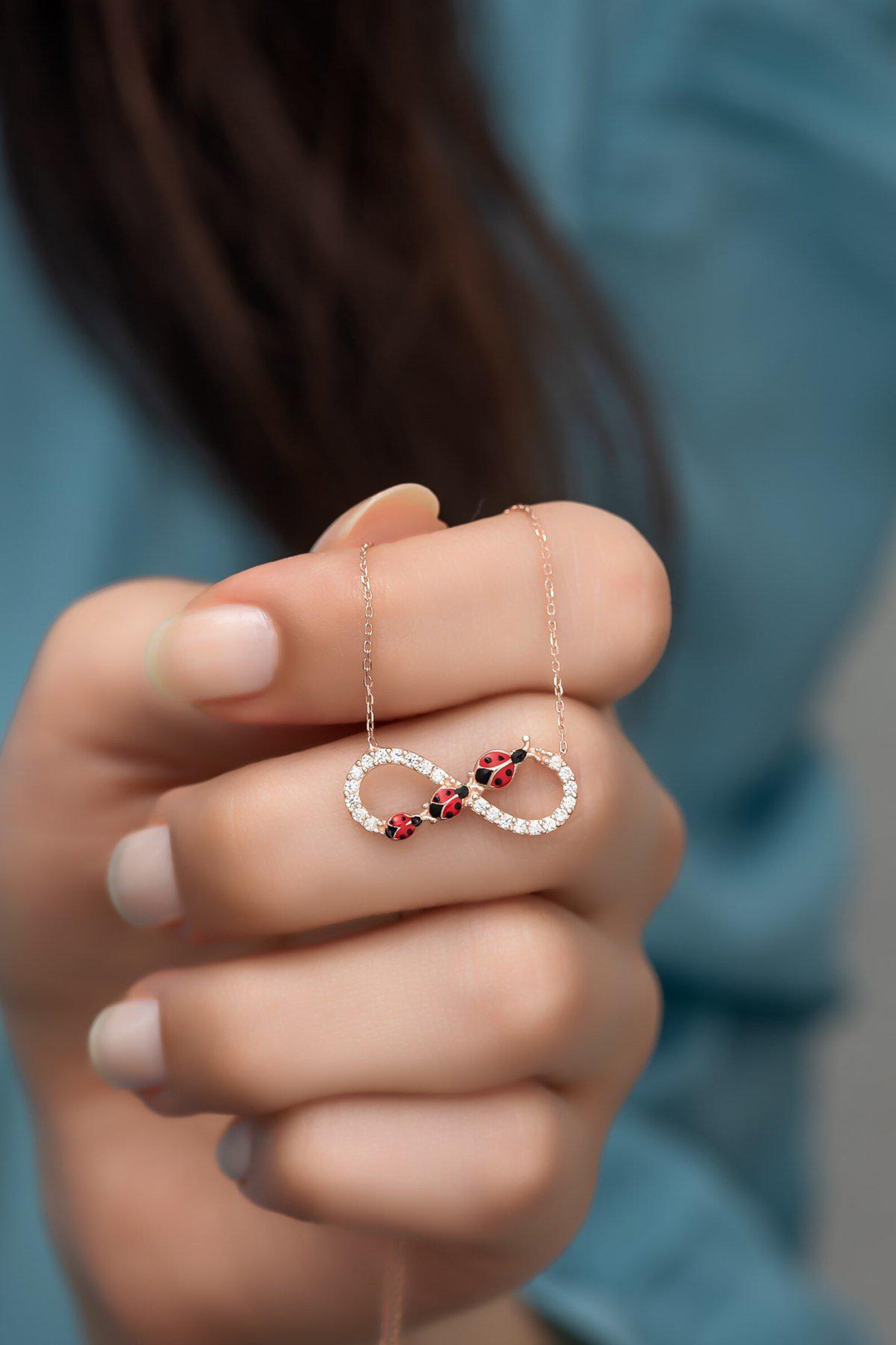 Rose Gold Plated Ladybug Figured Infinity Necklace,shining Zircon Stone ...