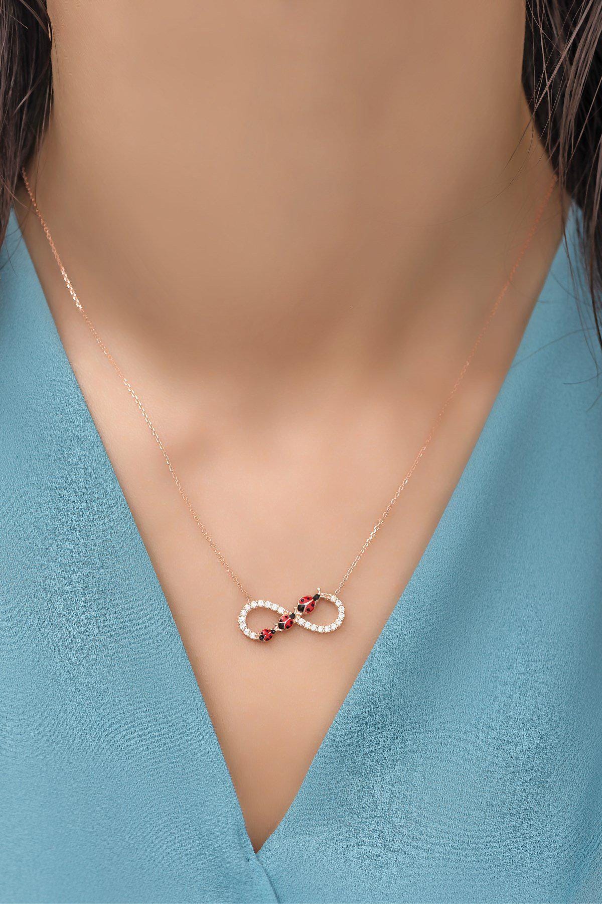 Rose Gold Plated Ladybug Figured Infinity Necklace,shining Zircon Stone ...