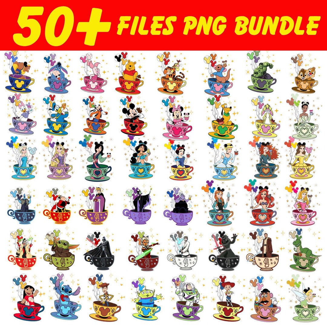 50+ Disney Tea Cup All Character PNG Bundle, Disney Balloons Png ...