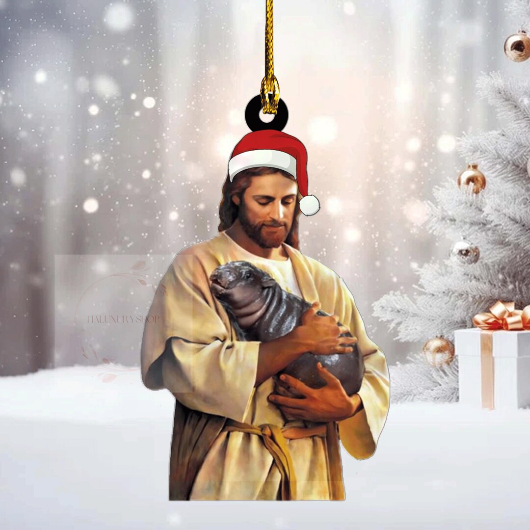 Jesus Moo Deng Ornament, Jesus Loves Moo Deng Bouncy Pig Cute Baby ...
