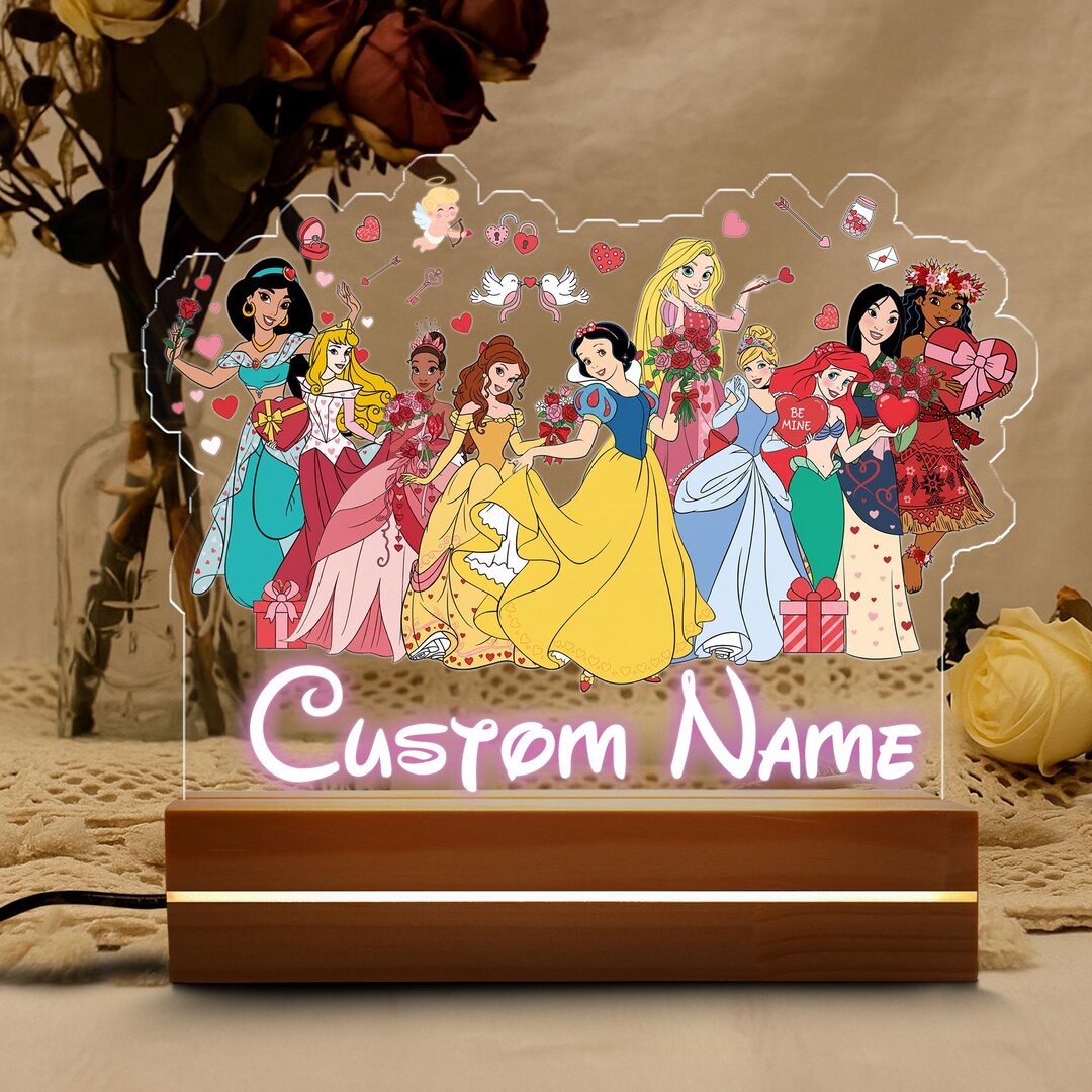 Personalised Disney Princess Night Light, Princess Valentine Room Decor ...