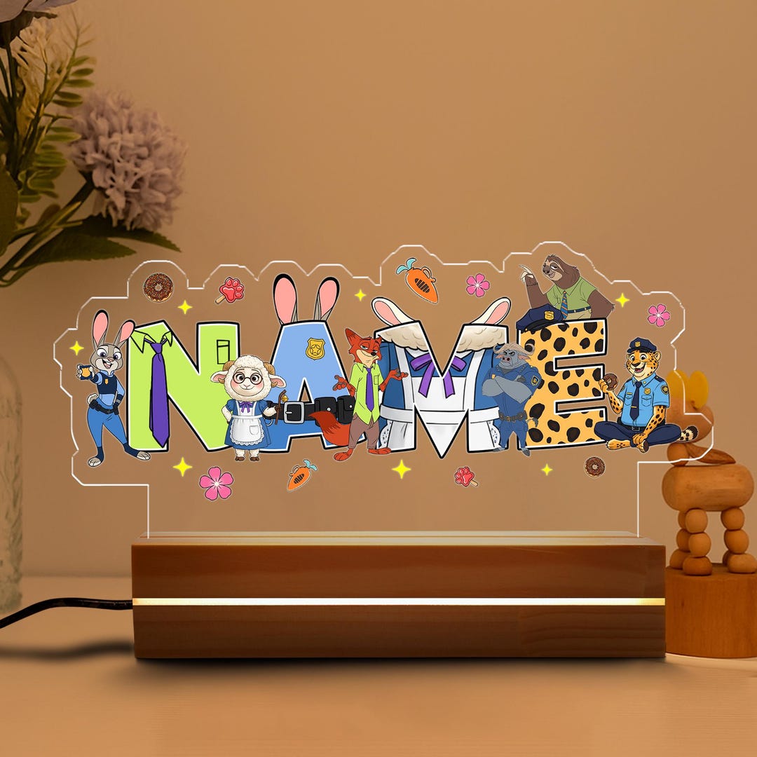 Personalised Zootopia 2 Night Light, Disney Family Zootopia Room Decor ...