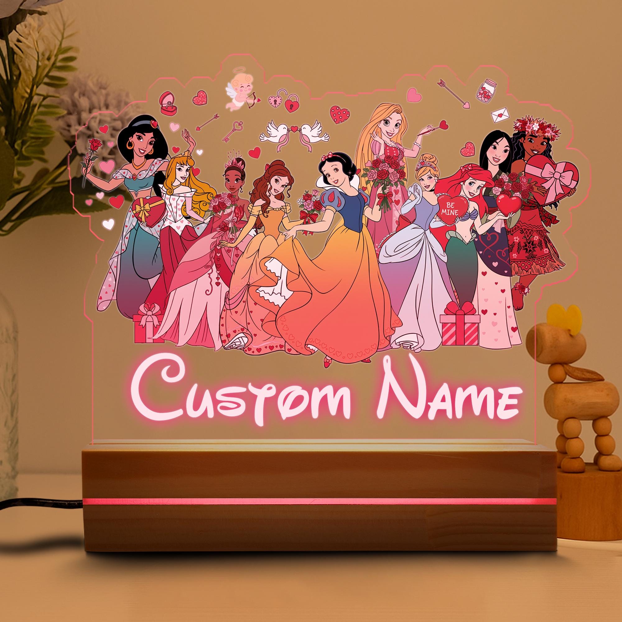 Personalised Disney Princess Night Light, Princess Valentine Room Decor ...