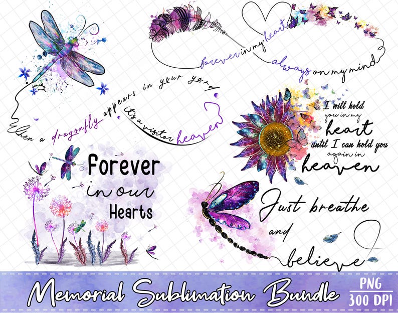 Dragonfly Memorial Sublimation Bundle, Rip Png for Loss of Loved Ones ...