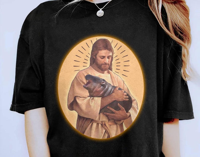Jesus Loves Moo Deng Bouncy Pig Cute Baby Hippo Meme Png, Jesus Holding ...