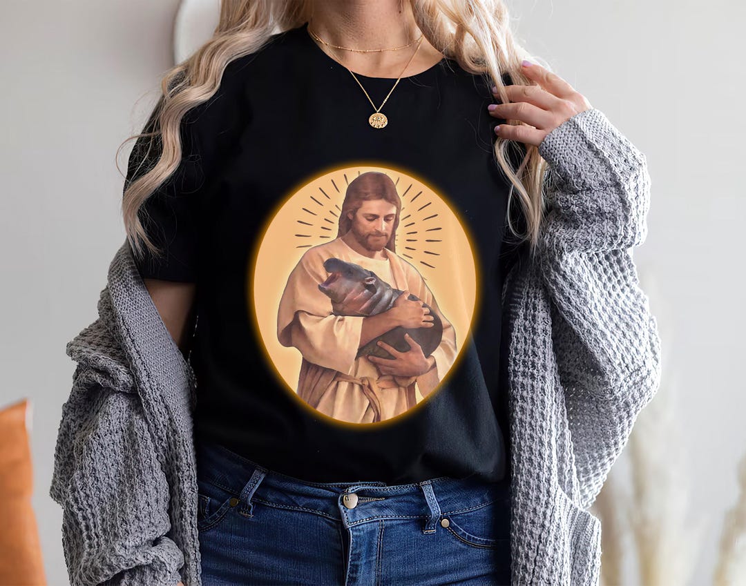 Jesus Loves Moo Deng Bouncy Pig Cute Baby Hippo Meme Png, Jesus Holding ...