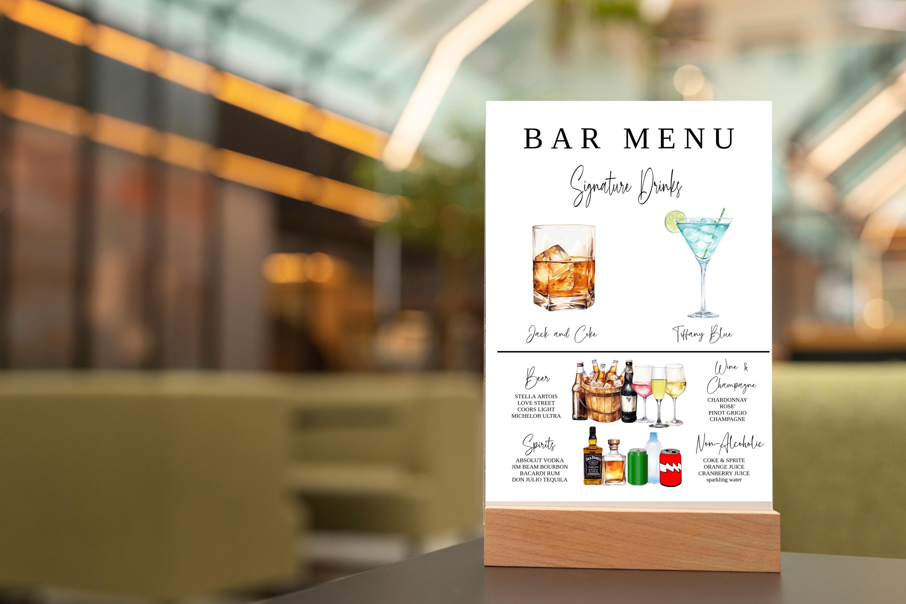 Bar Menu Template, Modern Editable Drink Menu, Minimalist Printable Bar ...