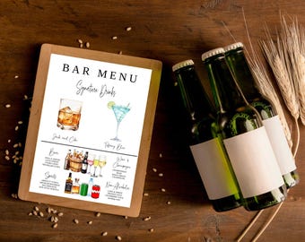 Bar Menu Template, Modern Editable Drink Menu Template, Minimalist ...