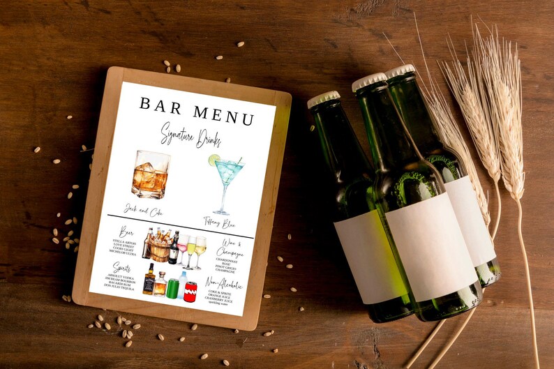 Bar Menu Template, Modern Editable Drink Menu, Minimalist Printable Bar ...