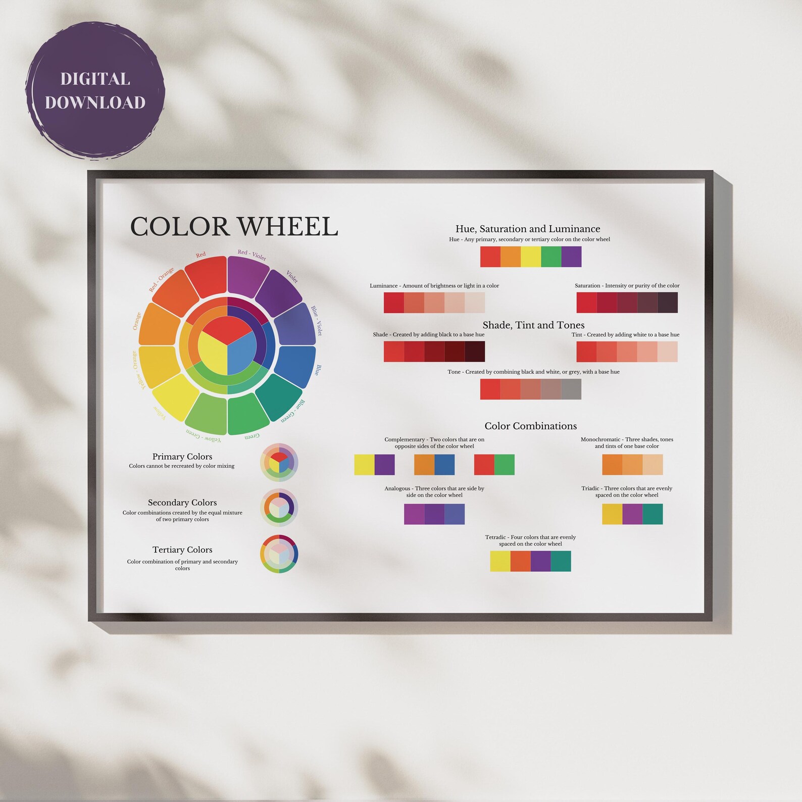 Color Wheel Poster, Beige, White, Color Theory, Design Color Palette ...