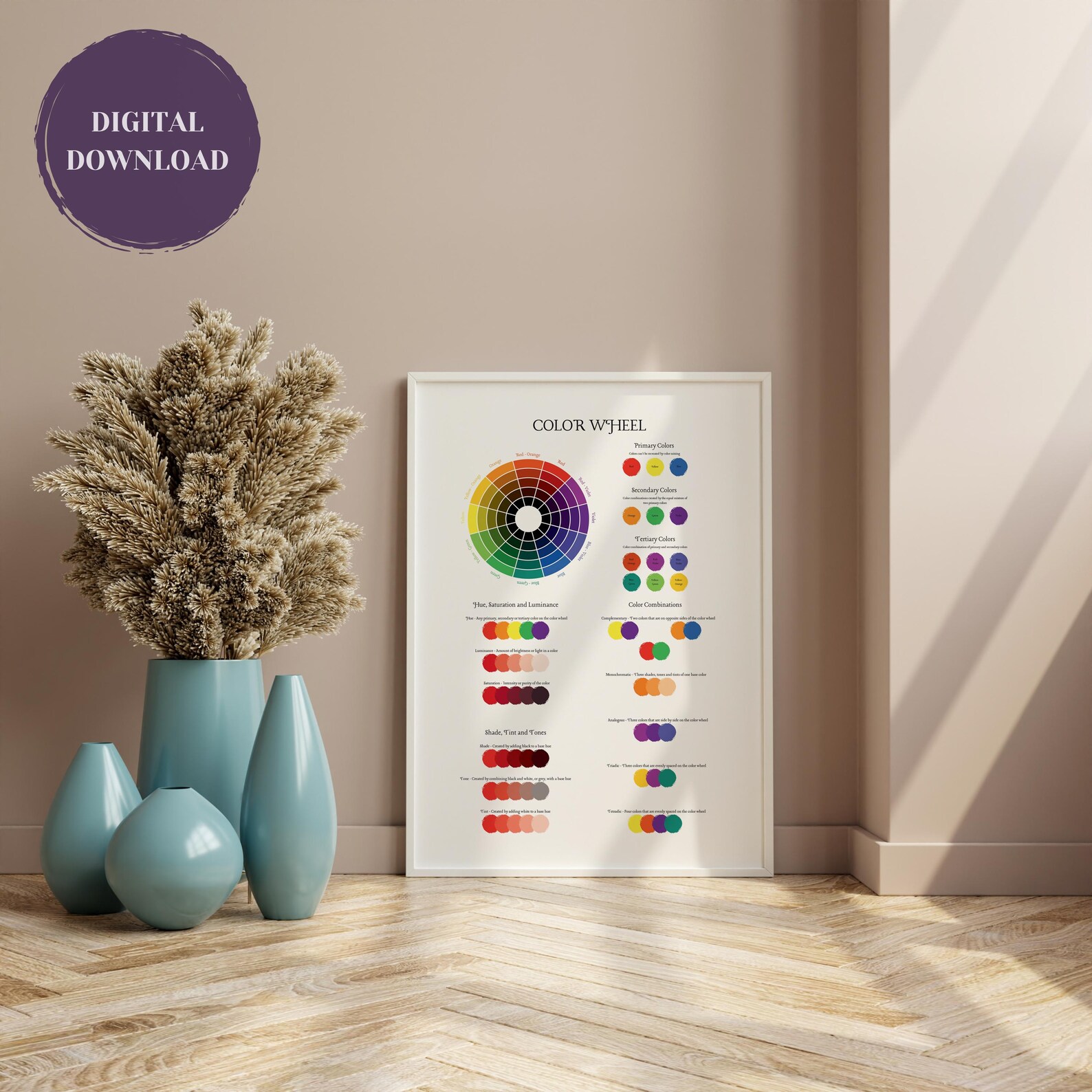 Color Wheel Poster, Beige, White, Color Theory, Design Color Palette ...