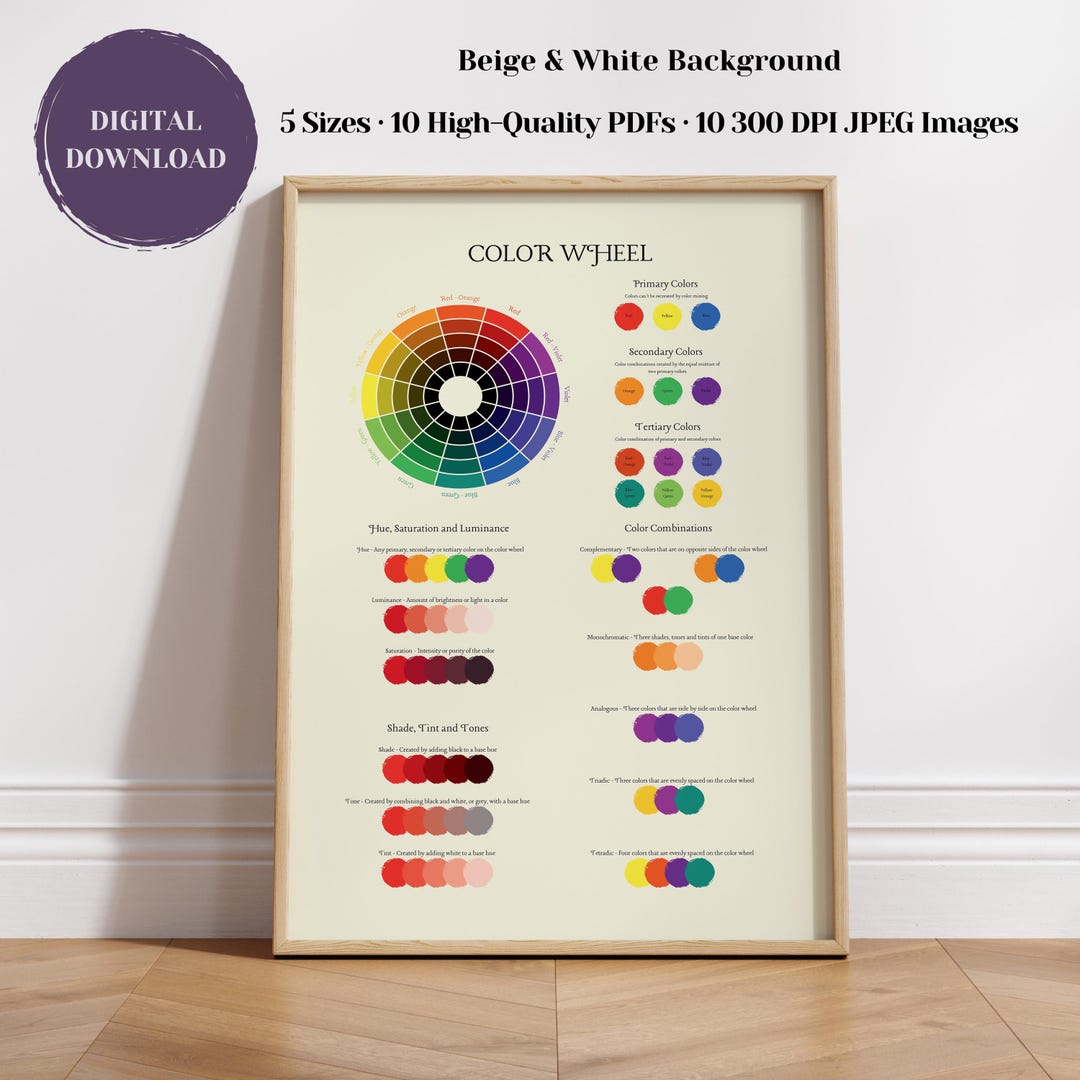 Color Wheel Poster, Beige, White, Color Theory, Design Color Palette ...