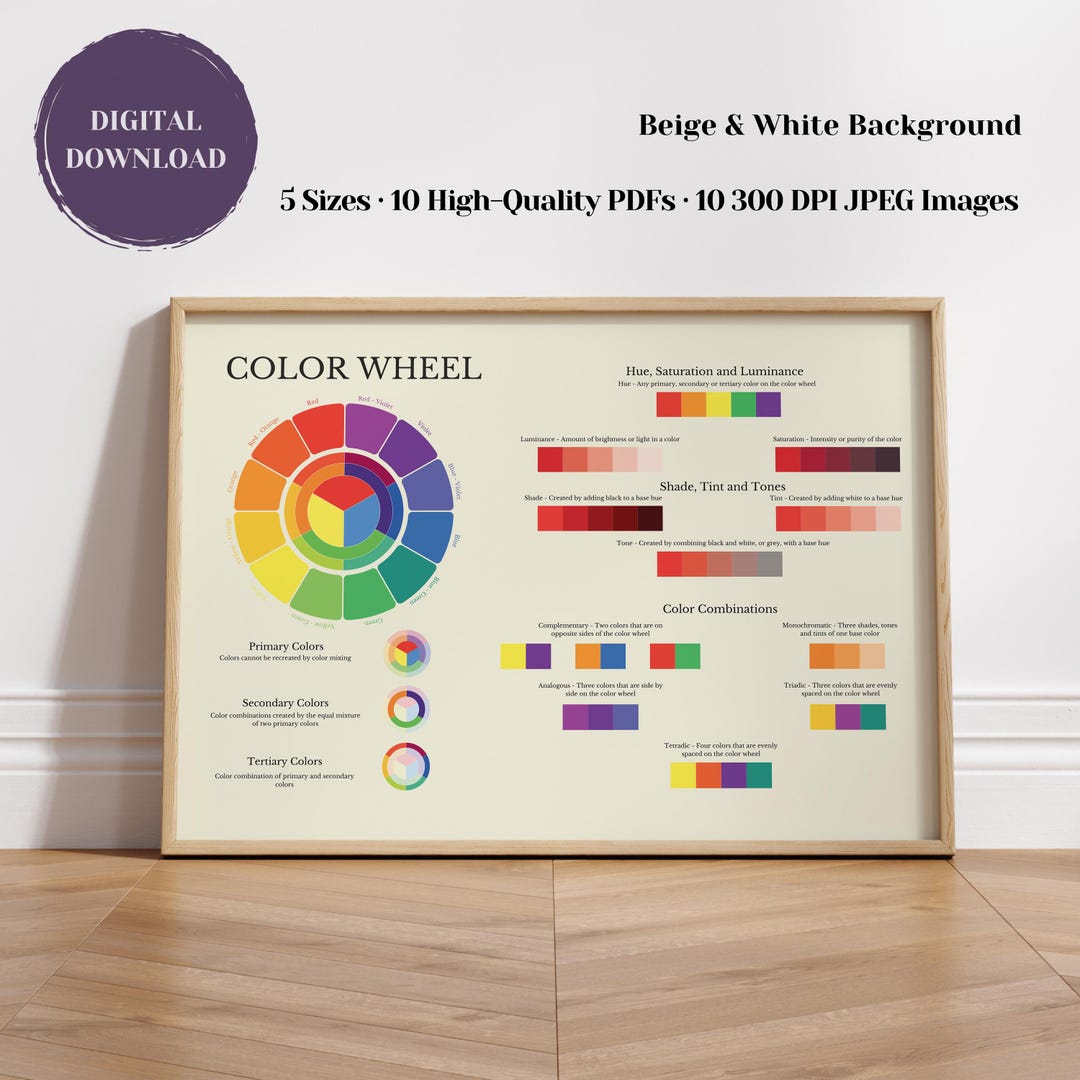 Color Wheel Poster, Beige, White, Color Theory, Design Color Palette ...
