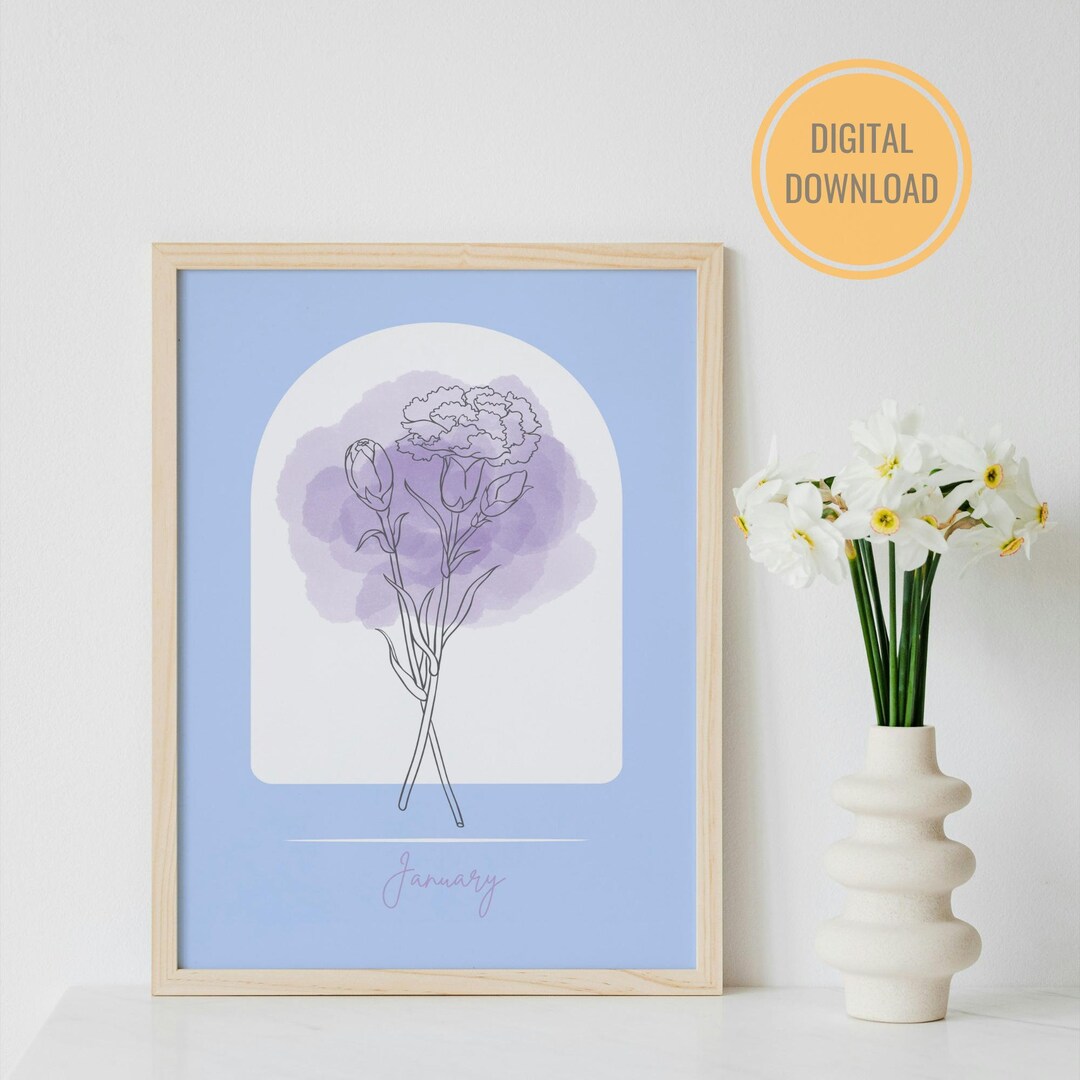 January Birth Month Flower Wall Art | Carnation Flower | Birth Flower ...