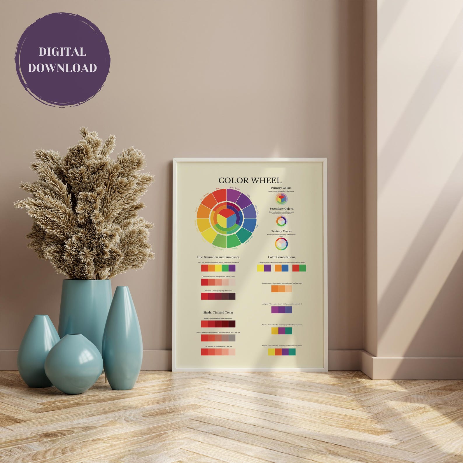 Color Wheel Poster, Beige, White, Color Theory, Design Color Palette ...