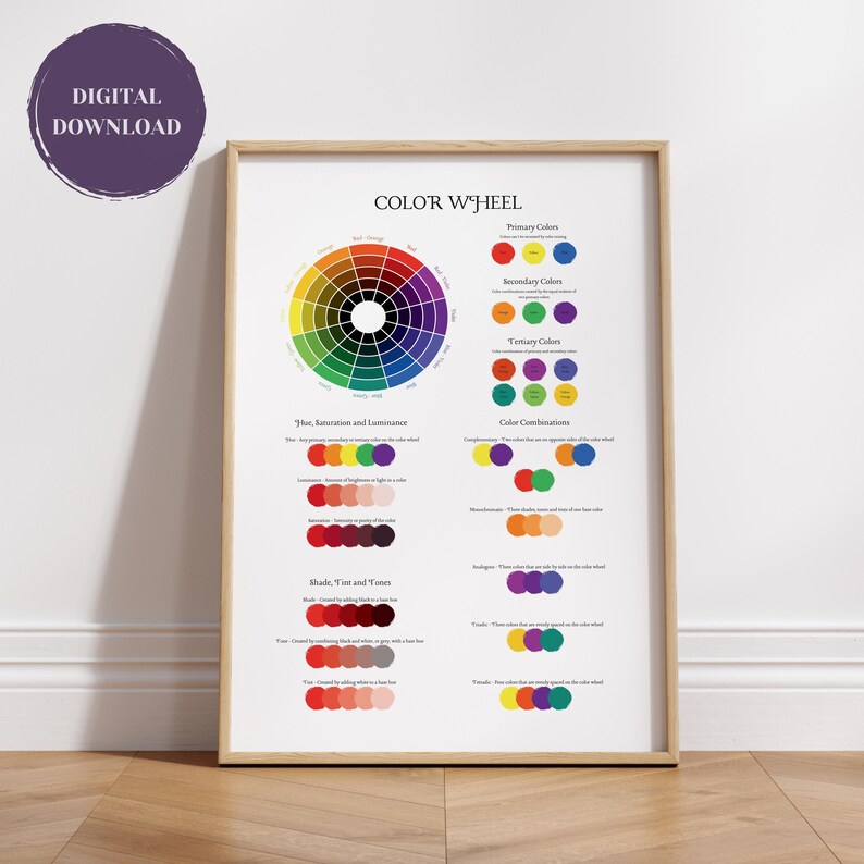 Color Wheel Poster, Beige, White, Color Theory, Design Color Palette ...