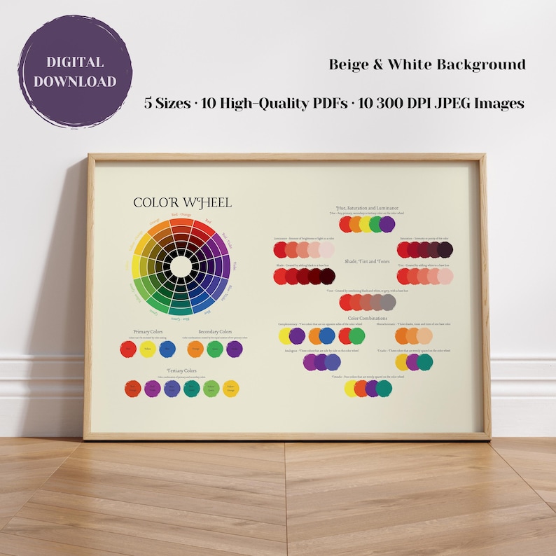 Color Wheel Poster, Beige, White, Color Theory, Design Color Palette ...