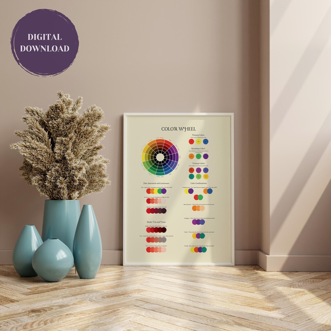 Color Wheel Poster, Beige, White, Color Theory, Design Color Palette ...