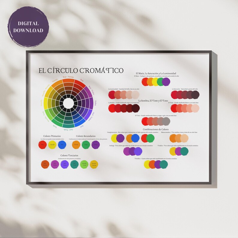 Spanish Color Wheel Poster, Color Theory Art (digital Download) - Etsy