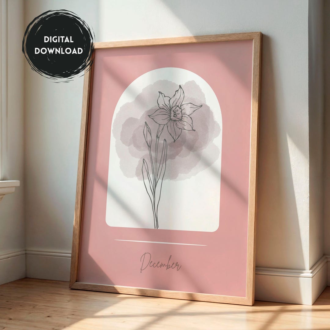 December Birth Month Flower Narcissus – Muted Pink Floral Wall Art ...