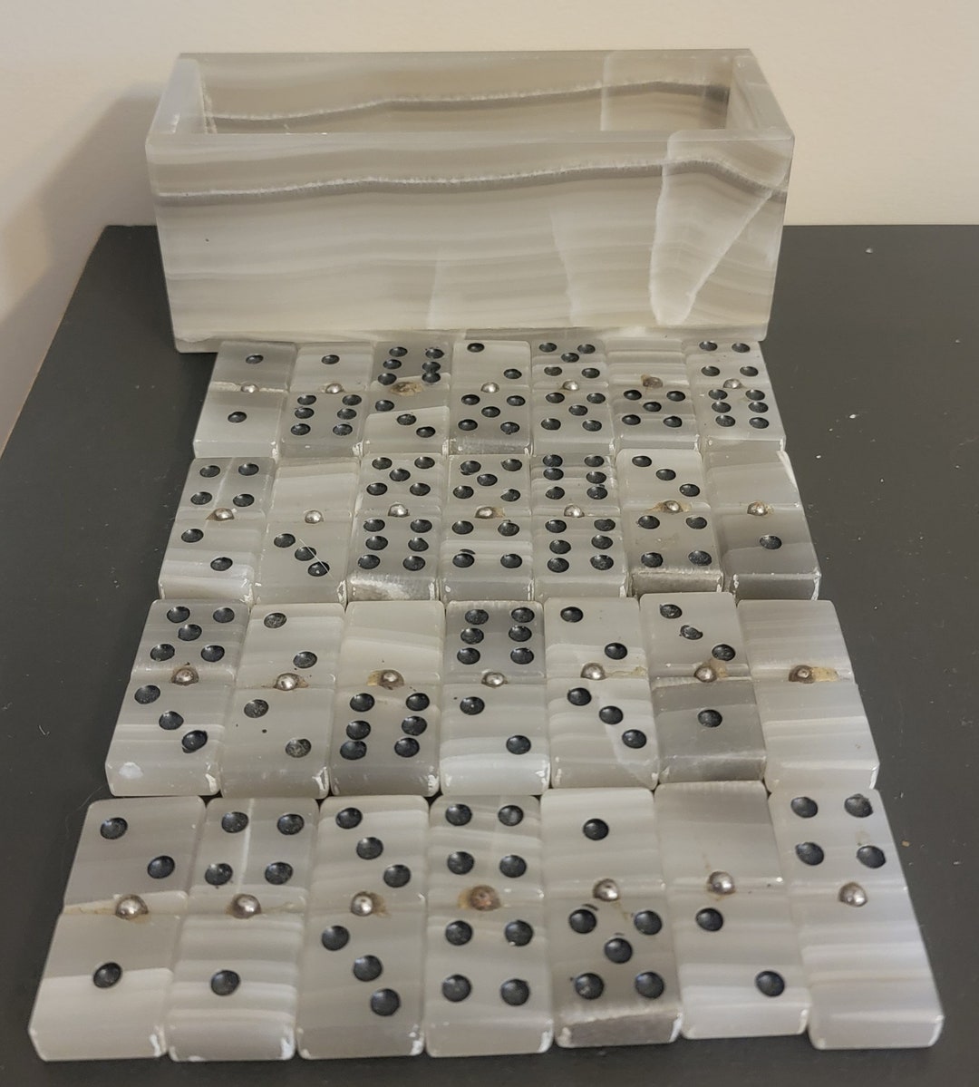 Handmade Marble Dominoes & Marble Box Complete Box Set 28 Domino No Lid ...
