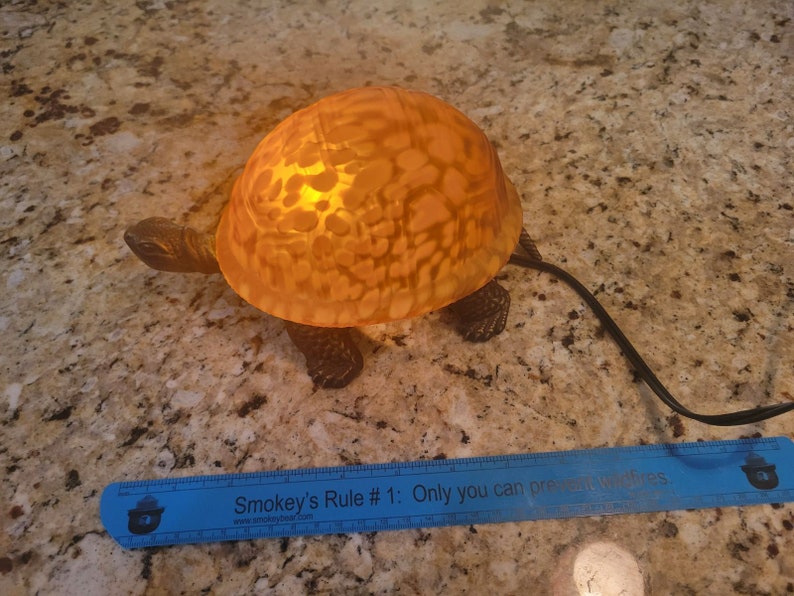 Vintage Turtle Lamp Amber Glass Shell Night Light Tiffany Style Brass ...