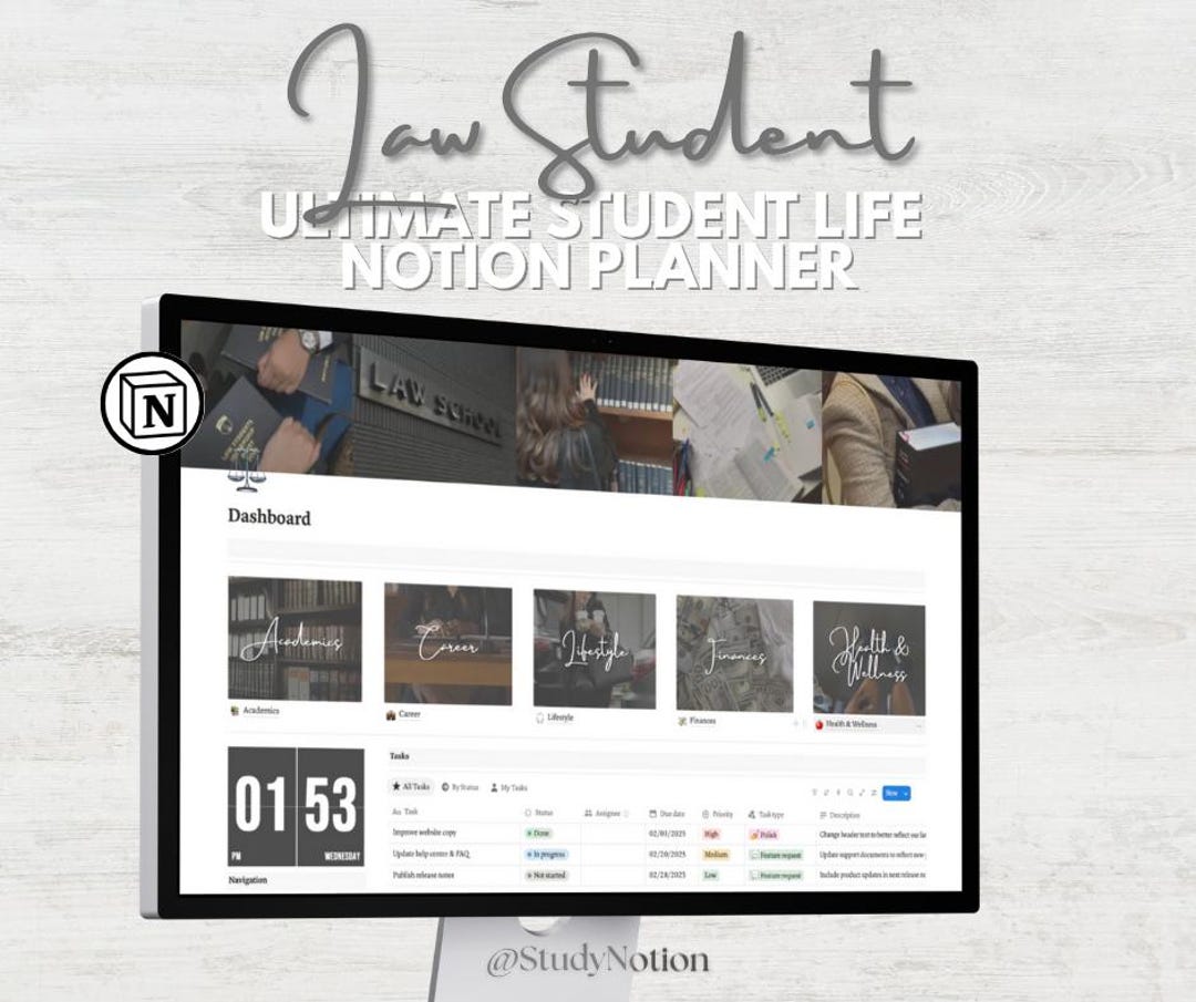 Law Student Notion Template: All-in-one School & Life Planner (digital ...