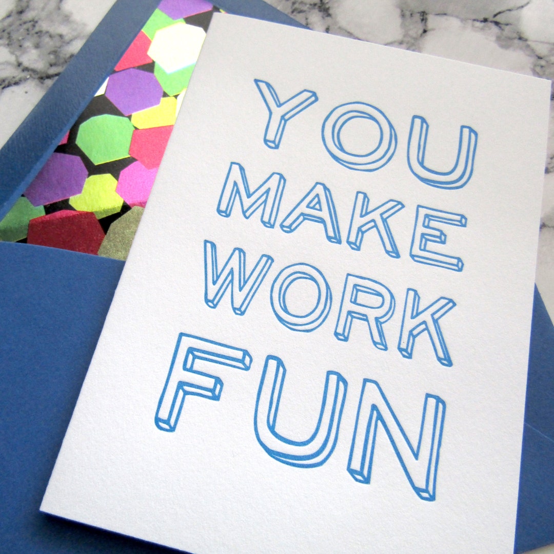 Letterpress Coworker Card You Make Work Fun Blue Confetti Peer ...
