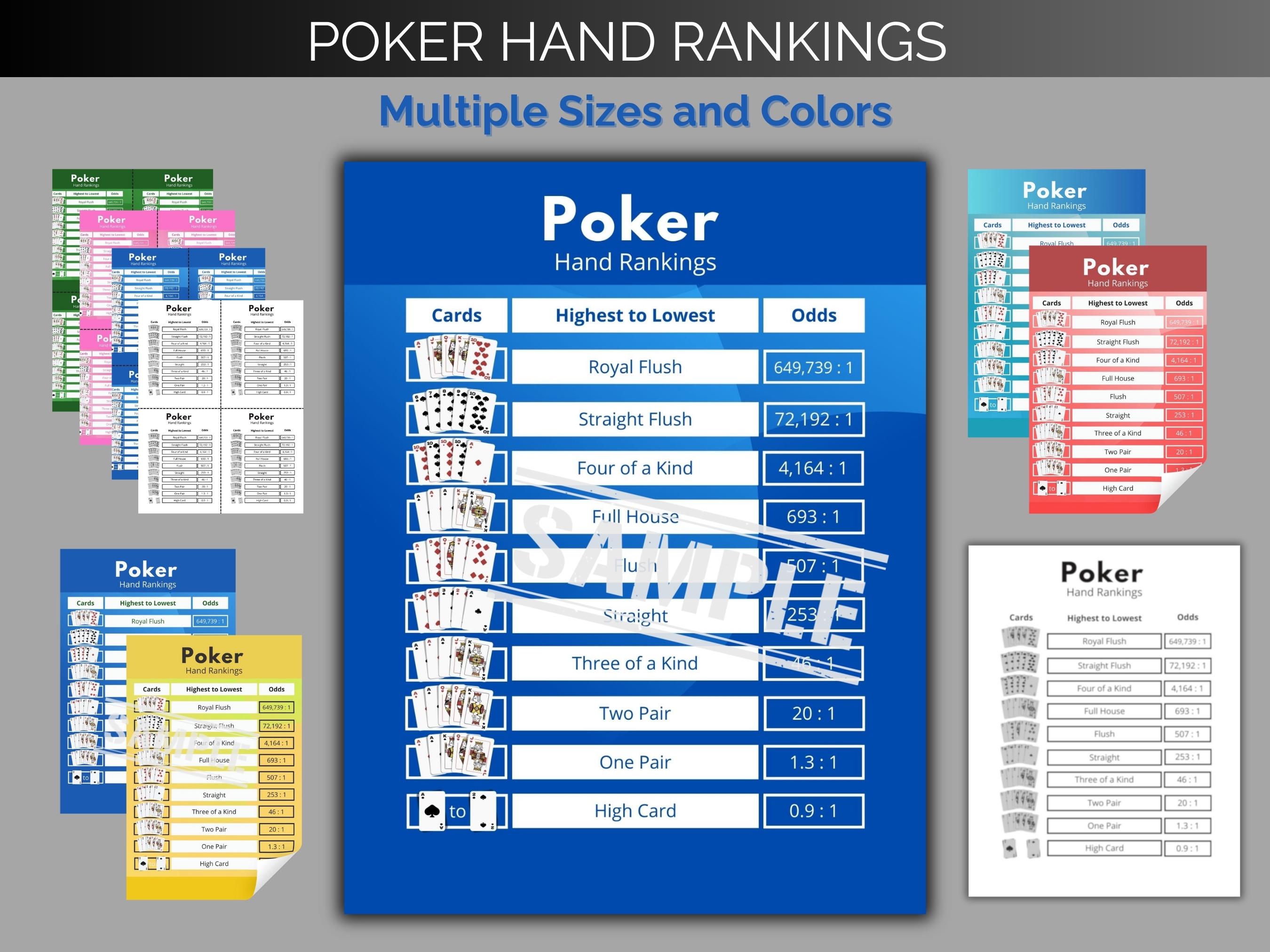 Poker Hand Rankings Cheat Sheet Printable - Etsy