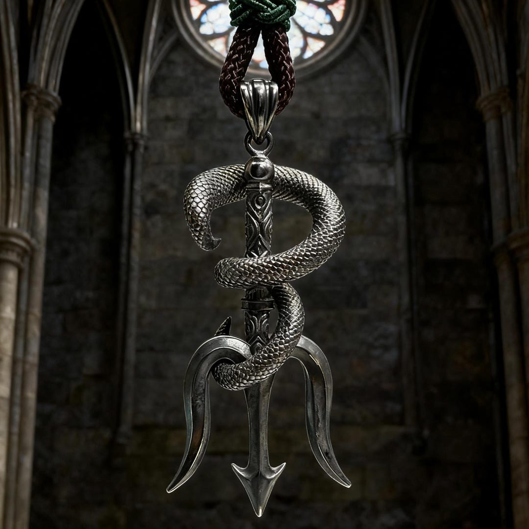 Snake Pendant Necklace 925 Sterling Silver, Vintage Trident Snake ...