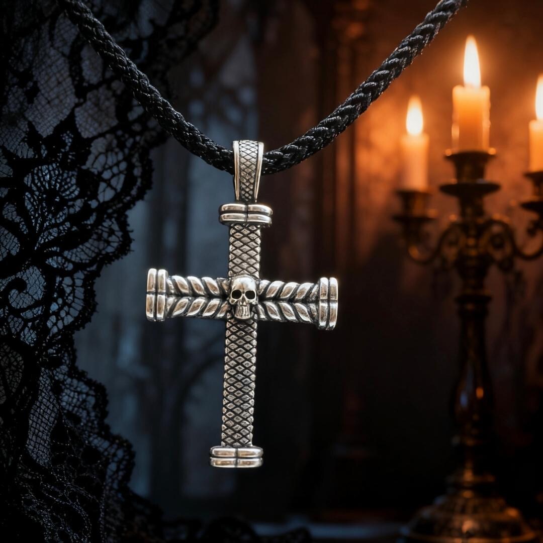 Cryptic Architecture Cross Pendant – Oxidized 925 Silver Keyhole ...