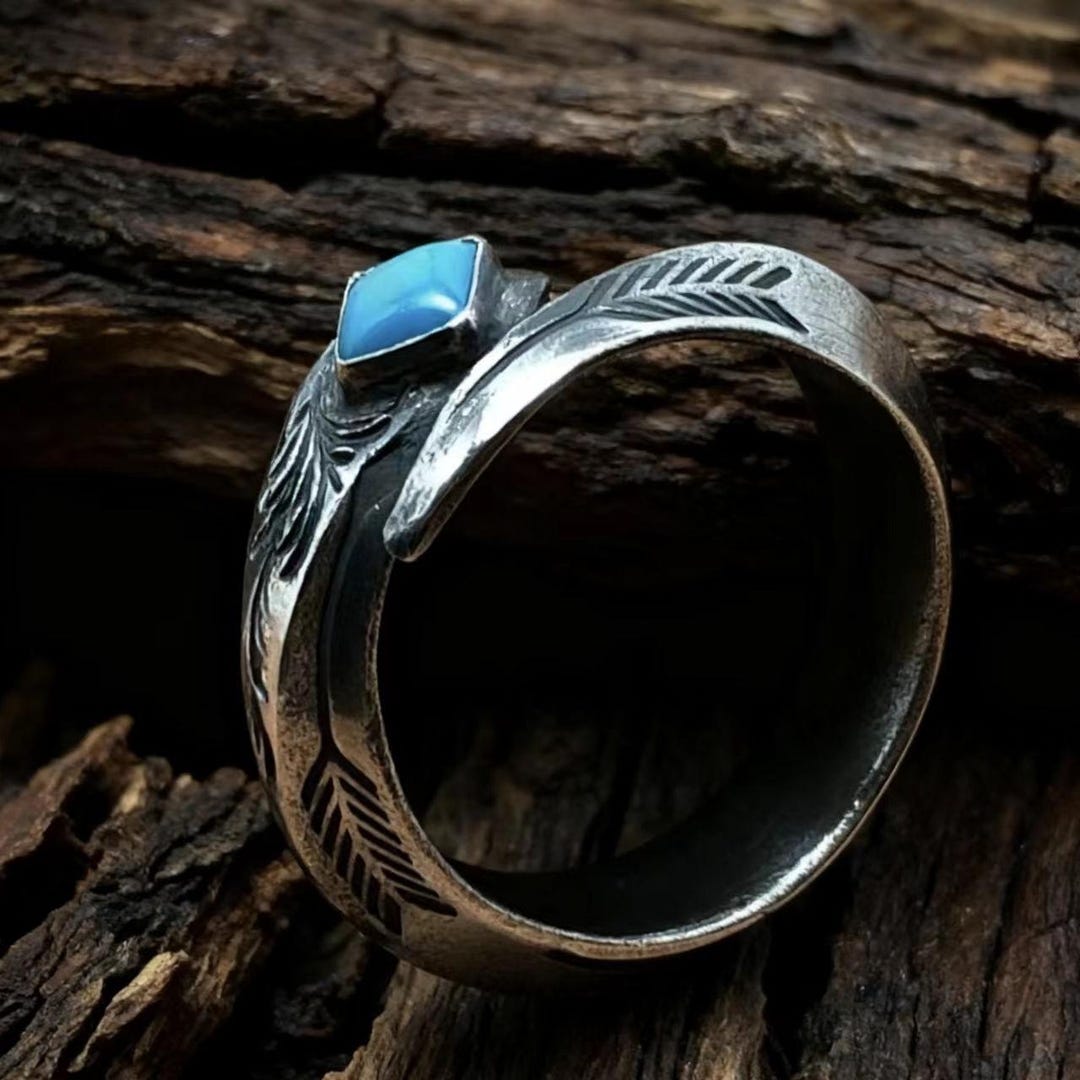 Western Turquoise Feather Ring – Oxidized 925 Silver – Southwestern ...