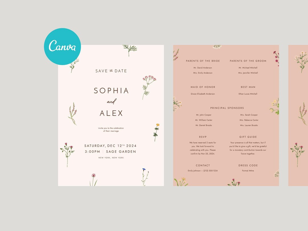 Minimalist Wedding Invitation Pack Canva & Figma Templates - Etsy
