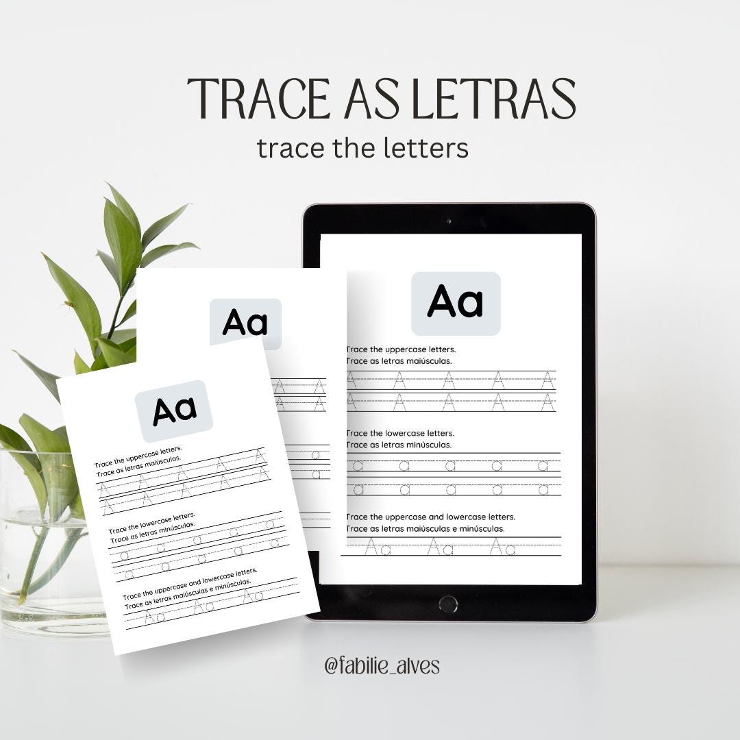 A-Z Tracing Letters Worksheet for Kids - Bilingual Activity | Folha De ...