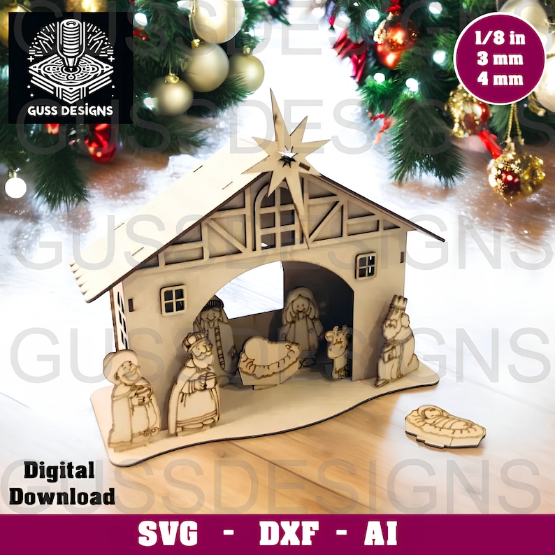 Belén de madera svg, dxf, ai Decoración navideña DIY - Etsy México