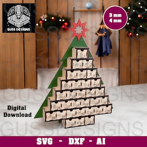 Christmas Tree Advent Calendar - Cut Files Svg, Dxf, Ai - 3mm and 4mm ...