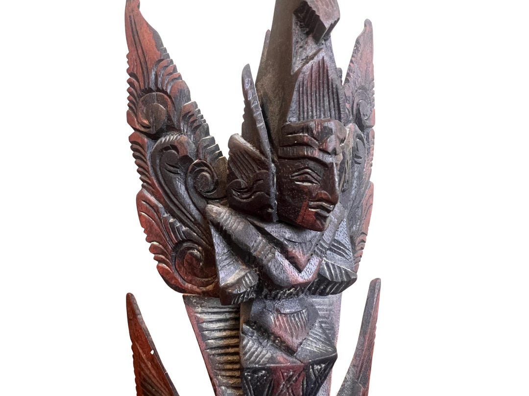 Hand-carved Dark Wood Vishnu Statue – Flying on Garuda – Hindu God ...