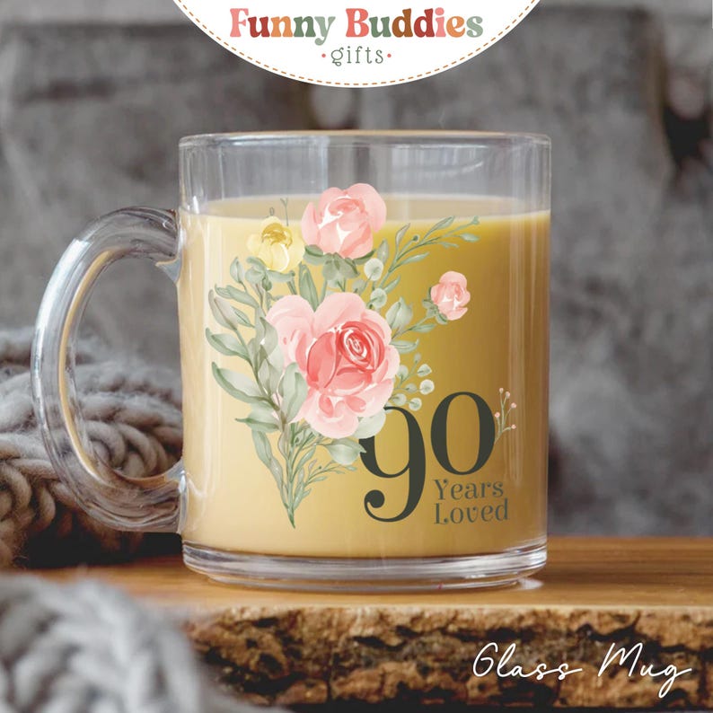 90th Birthday Mug: Personalized Floral Coffee Cup (custom Name, 11oz ...