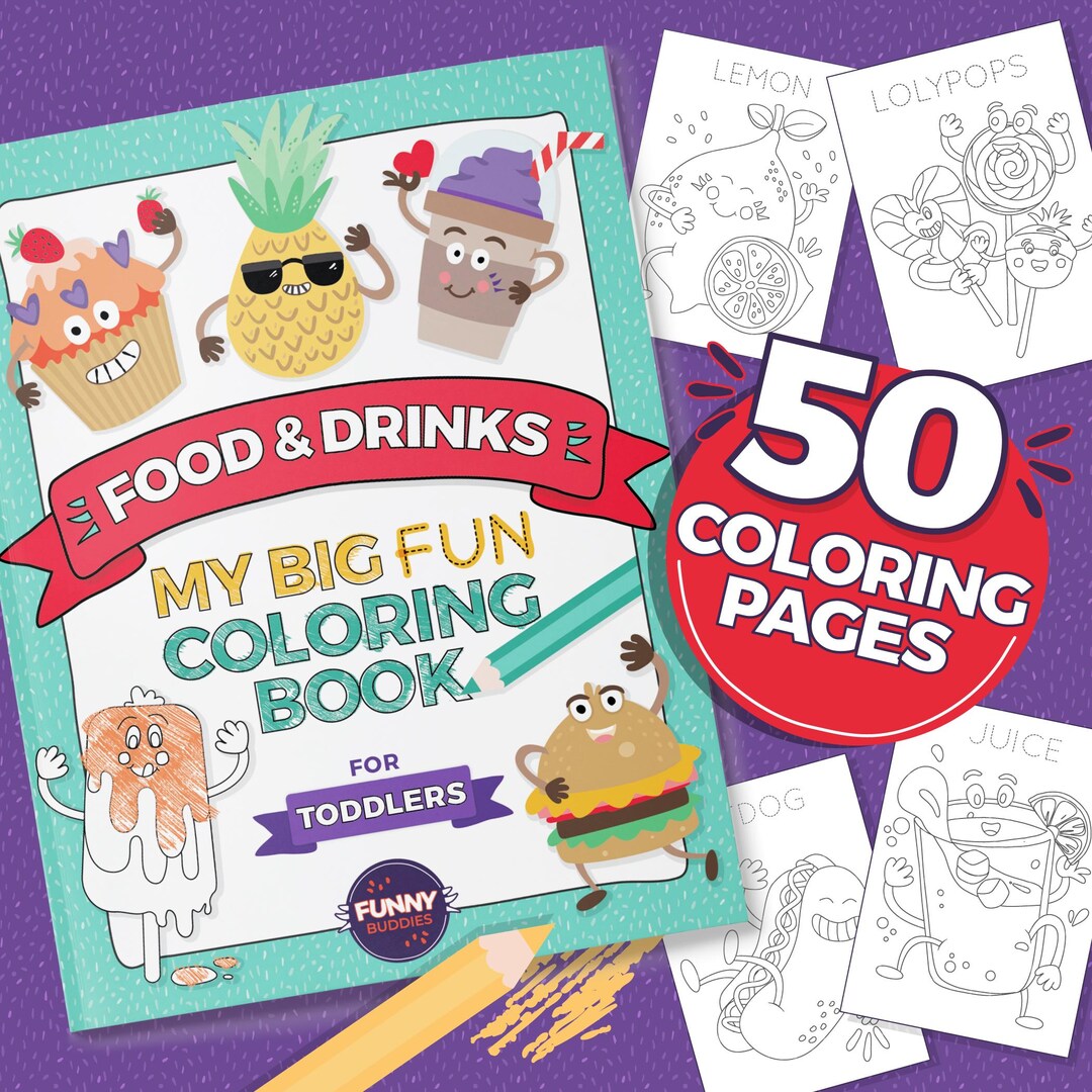 50 Food & Drinks Coloring Pages for Kids and Adults, 50 Drawings Bundle ...