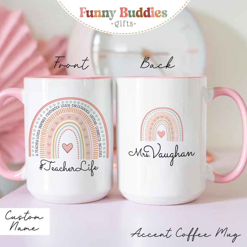 Personalized Teacher Mug – Pastel Rainbow, Teacher Life Coffee Cup - Etsy