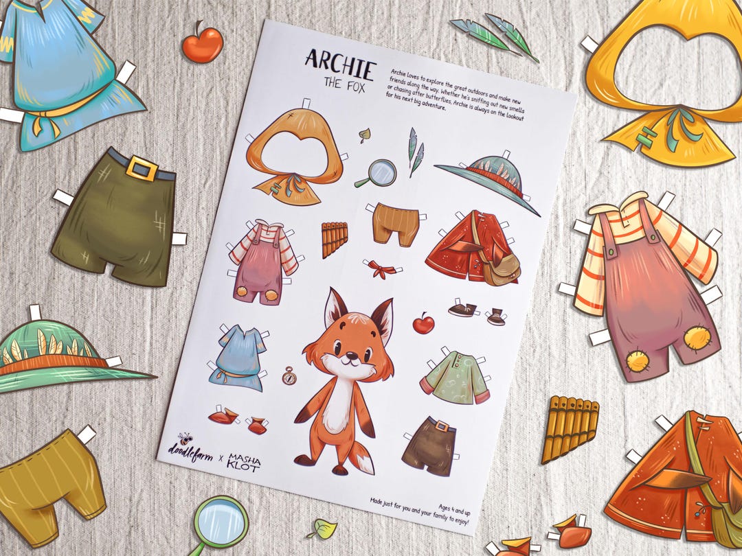 Paper Doll Printable PDF Craft Kit Cut Out Outdoor Adventure Fox DIY ...