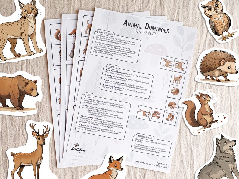 Animal Dominoes Printable PDF Cut Out Game Educational Toy Forest ...