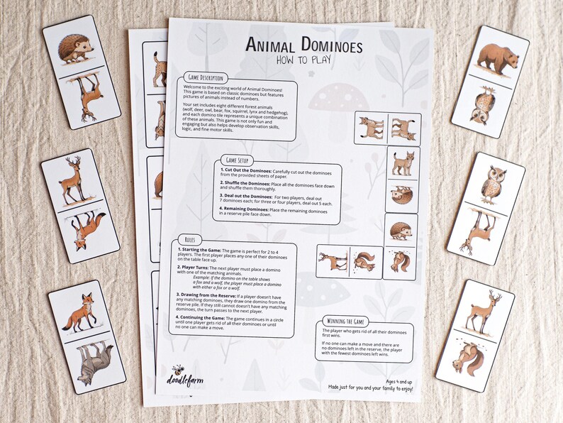 Animal Dominoes Printable PDF Cut Out Game Educational Toy Forest ...
