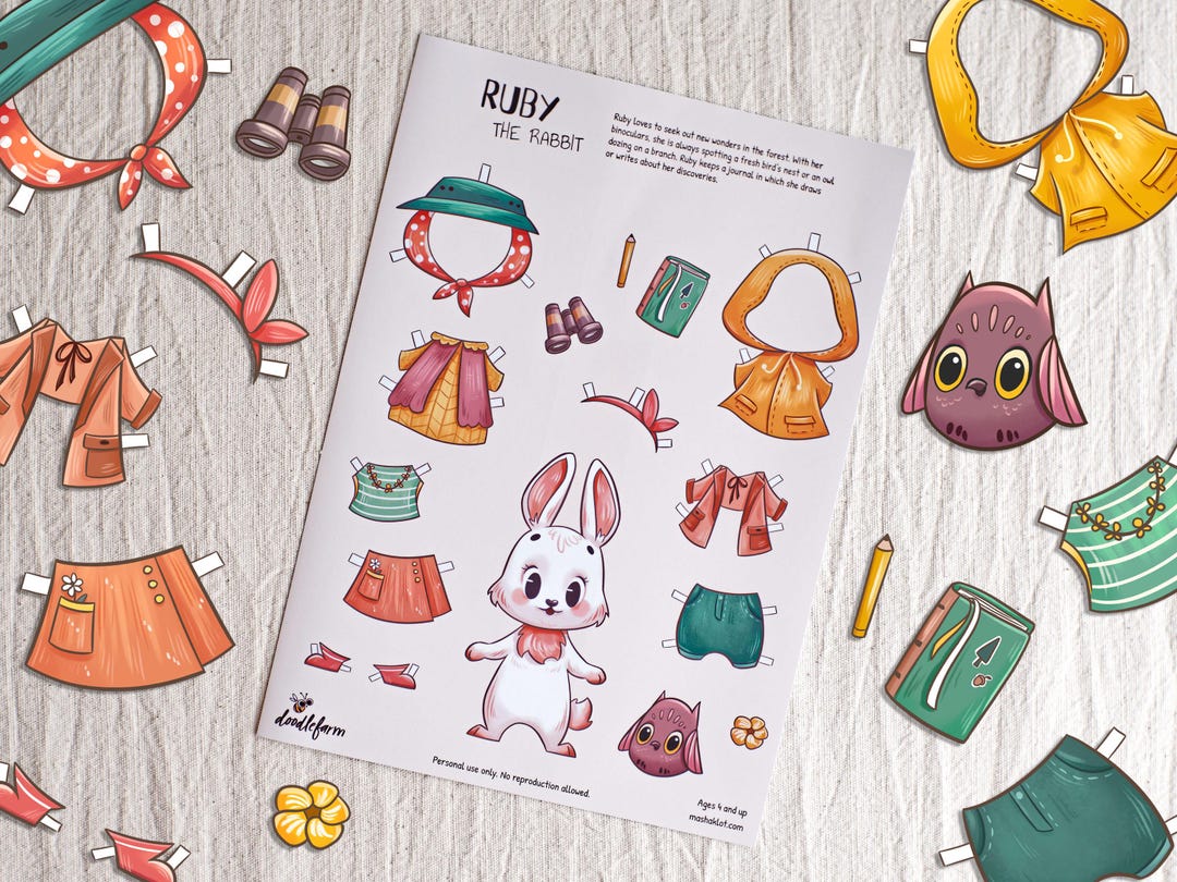 Paper Doll Printable PDF Craft Kit Cut Out Outdoor Adventure Rabbit DIY ...