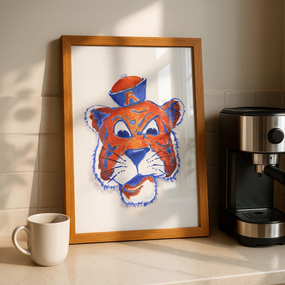 Auburn University Retro Logo Watercolor Art Print: Aubie Giclee (8x10 ...