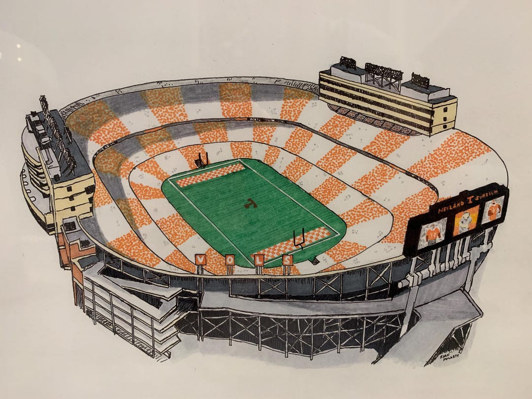 Neyland Stadium Checkerboard Art Drawing Tennessee Volunteers Pen&ink ...