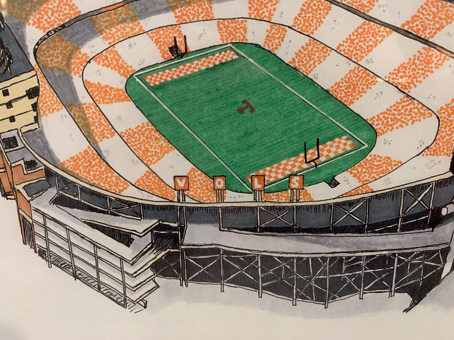 Neyland Stadium Checkerboard Art Drawing- Tennessee Volunteers Pen&ink ...